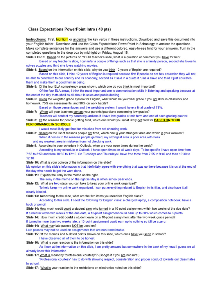 Class Expectations and Guidelines Overview | PDF