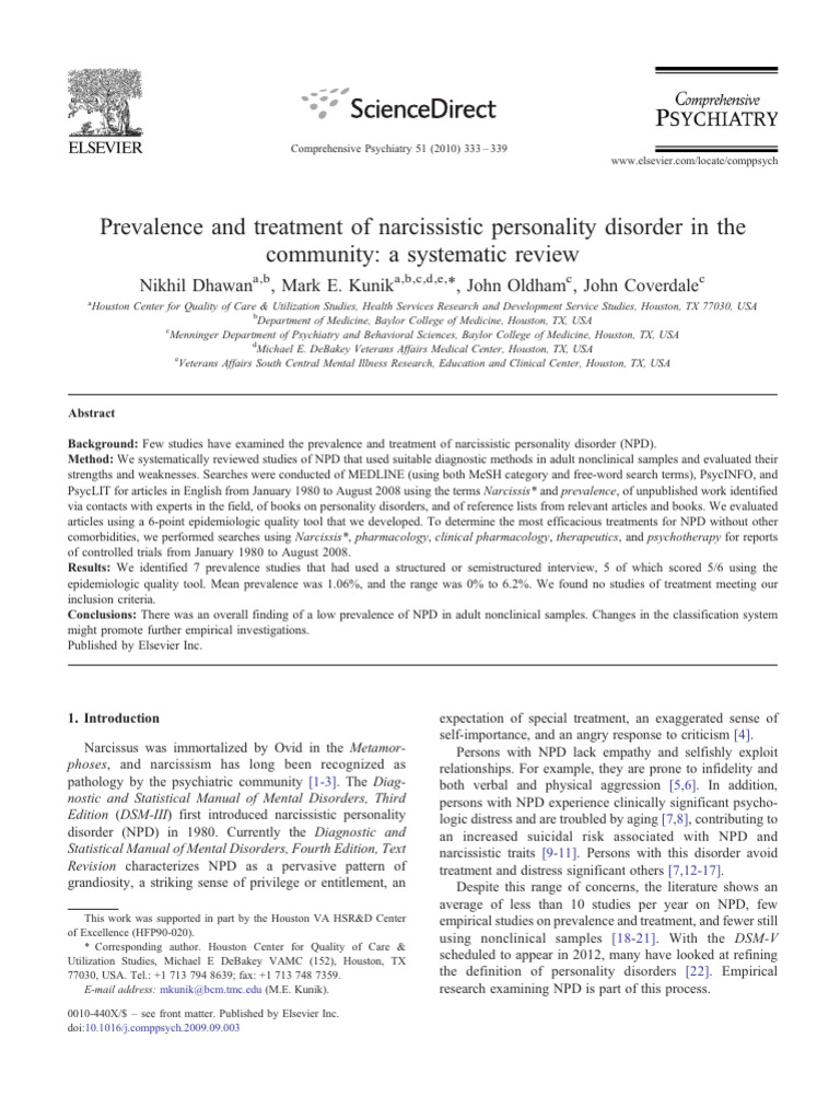 Prevalence And Treatment Narcicism Pdf