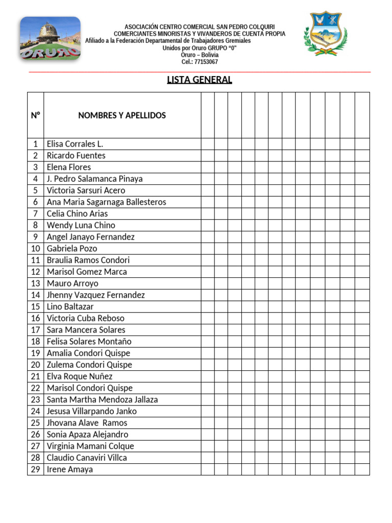 Lista Centro Comercial Colquiri | PDF