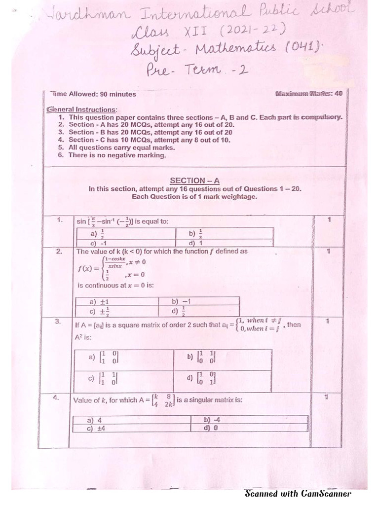 Maths Question Paper | PDF