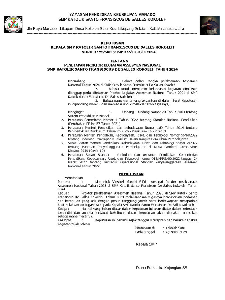 Surat SK Proktor ANBK SMP 2024 | PDF