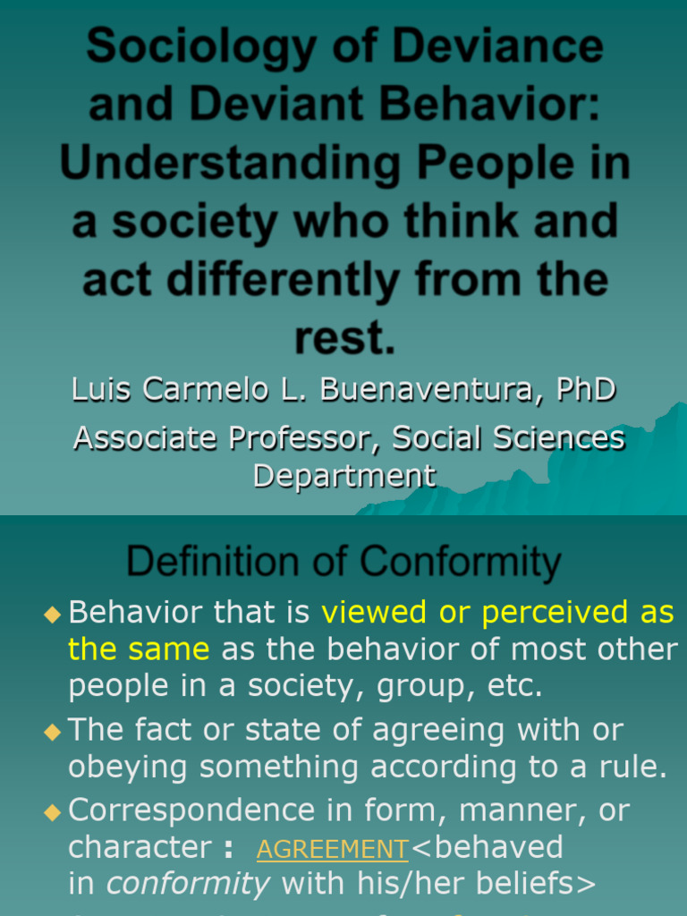 Sociology of Deviance and Deviant Behavior (Buenaventura 2016) | PDF