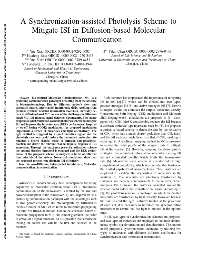 A Synchronization-Assisted Photolysis Scheme To Mitigate ISI in Diffusion-Based Molecular ...