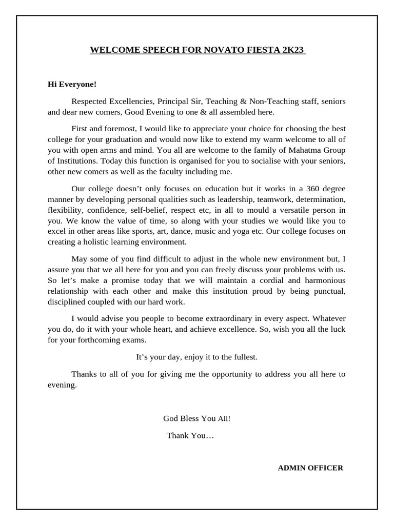 Welcome Speeches | PDF