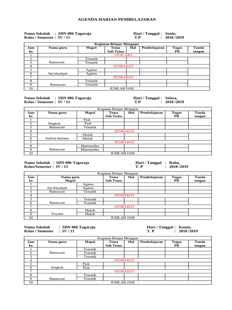 Agenda Harian Pembelajaran Ratna | PDF
