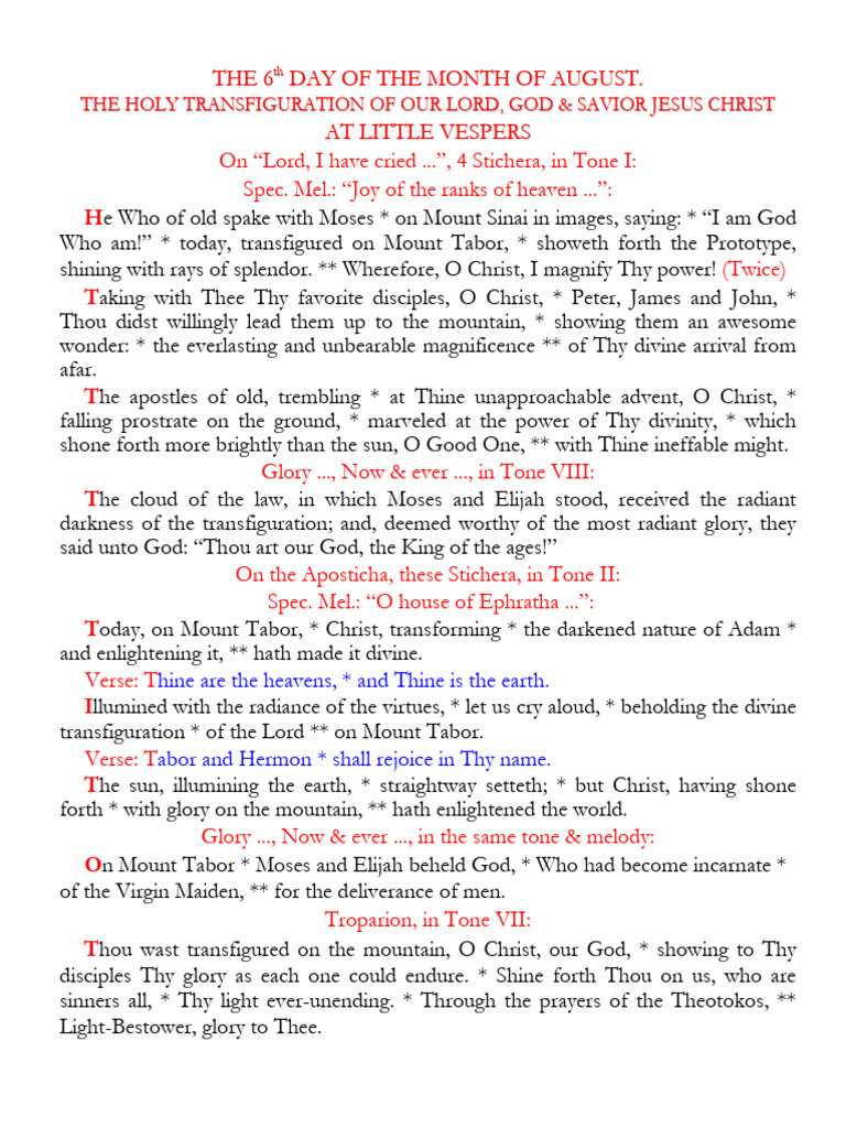 FEAST OF THE TRANSFIGURATION 6 aug | PDF