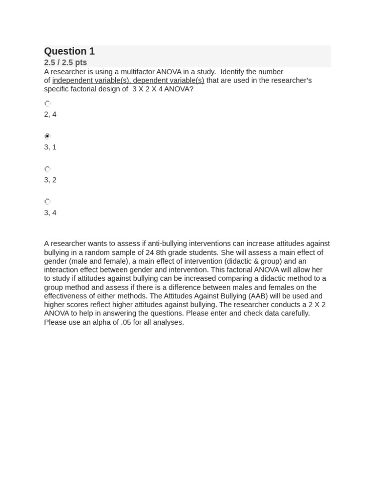 Quiz Factorial ANOVA | PDF