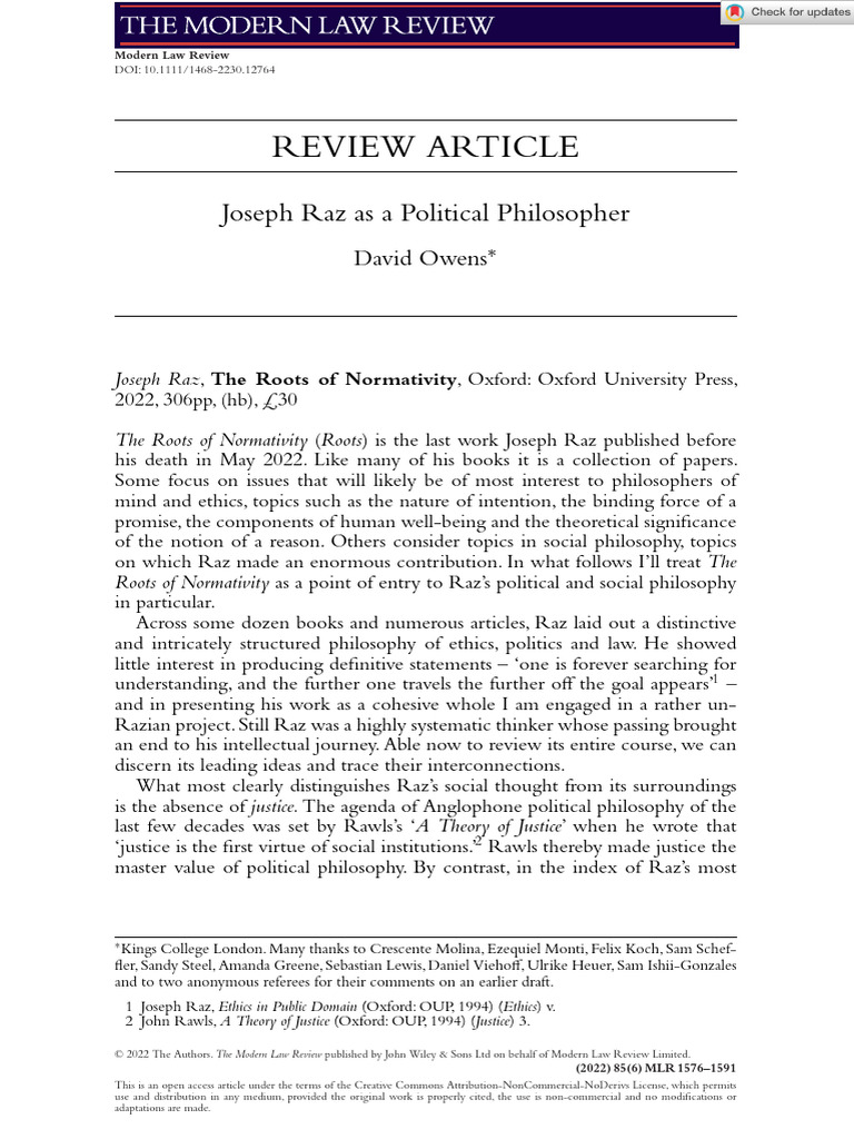 Modern Law Review - 2022 - Owens - Joseph Raz As A Political ...