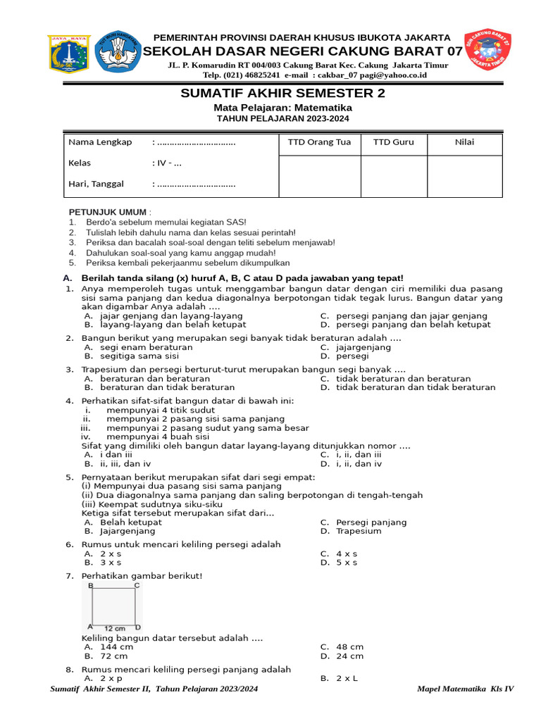 Sat Matematika Kelas 4 Semester 2 | PDF