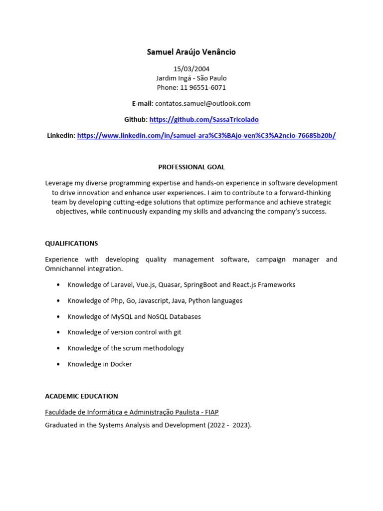 CV Samuel - English | PDF