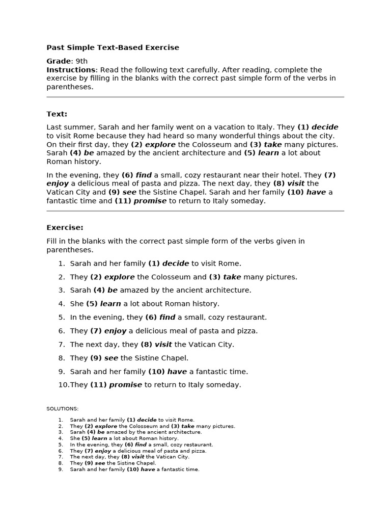 Past Simple Text based exercise | PDF