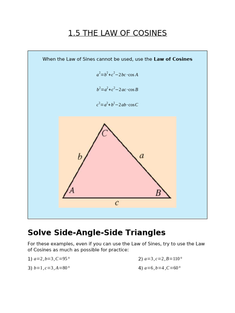 Law of Cosines: Triangle Solutions | PDF | Teaching Methods & Materials