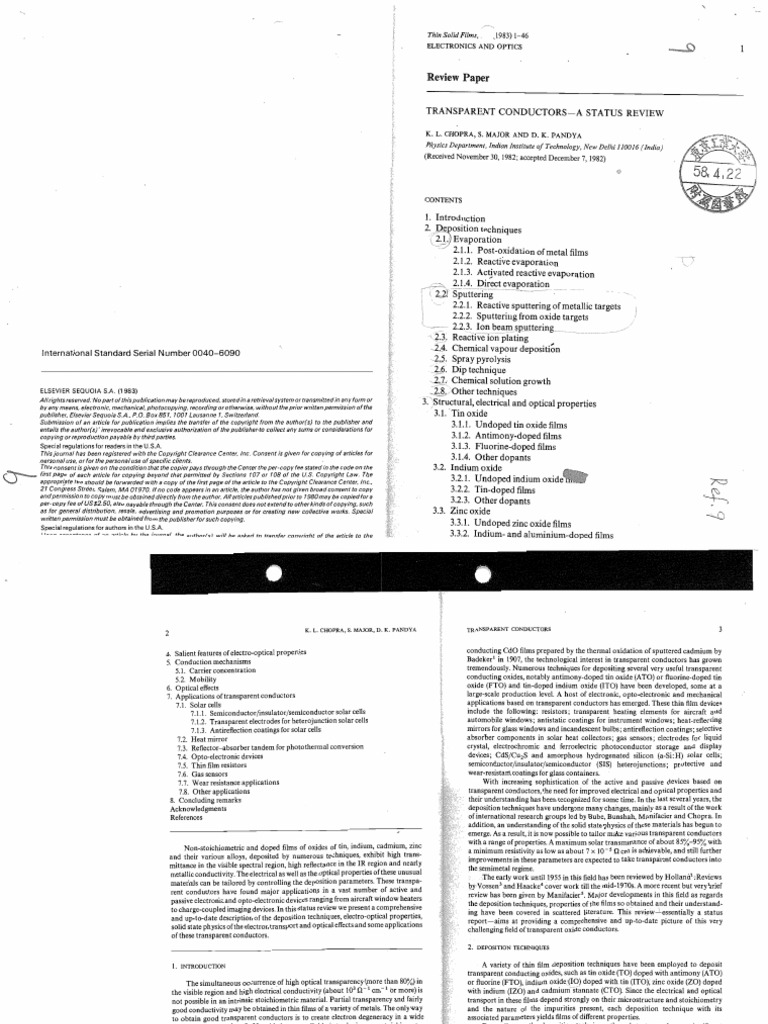 (K. L. Chopra, S. Major, and D. K. Pandya, Thin Solid Films 102, 1 (1983) .) | PDF