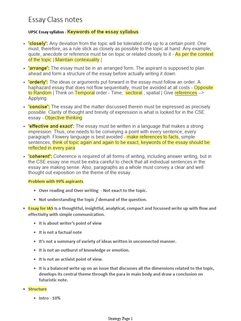 Essay Notes | PDF