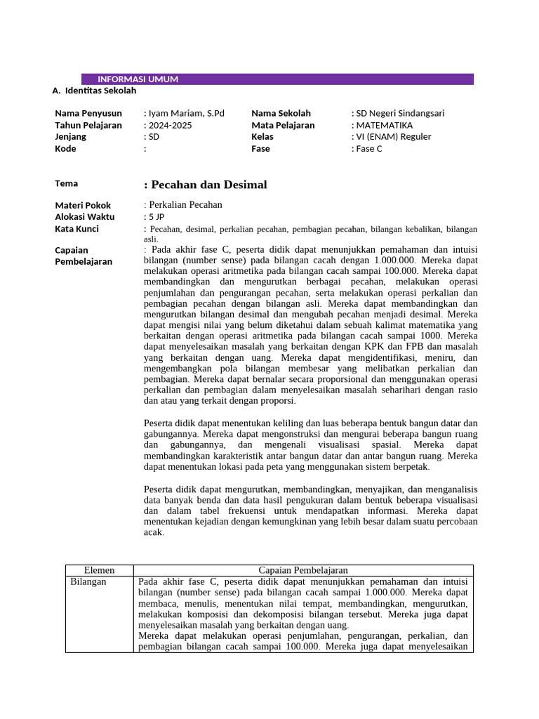 Modul Ajar MTK | PDF