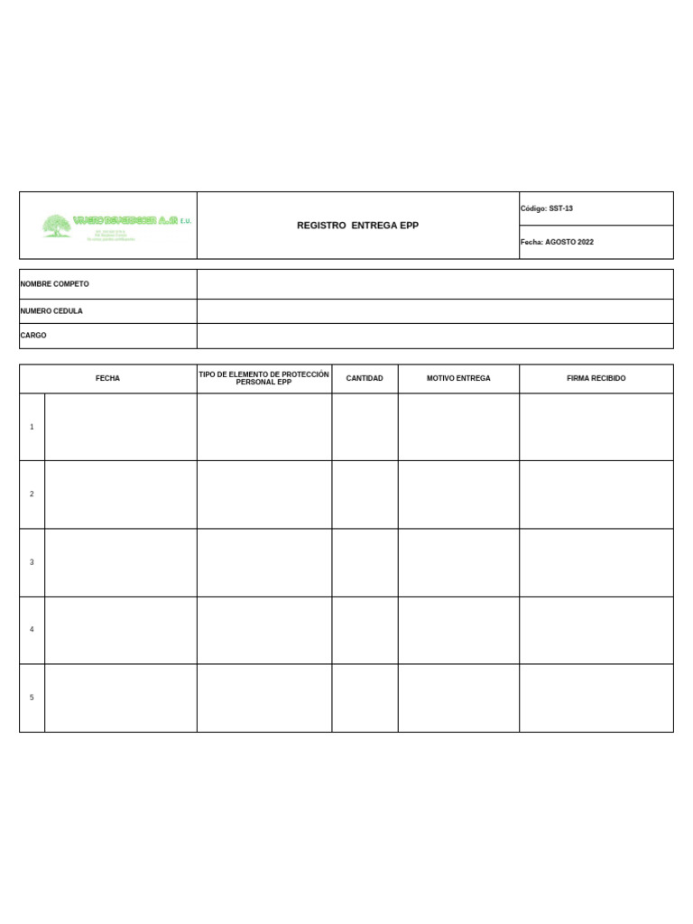 Registro Entrega EPP | PDF