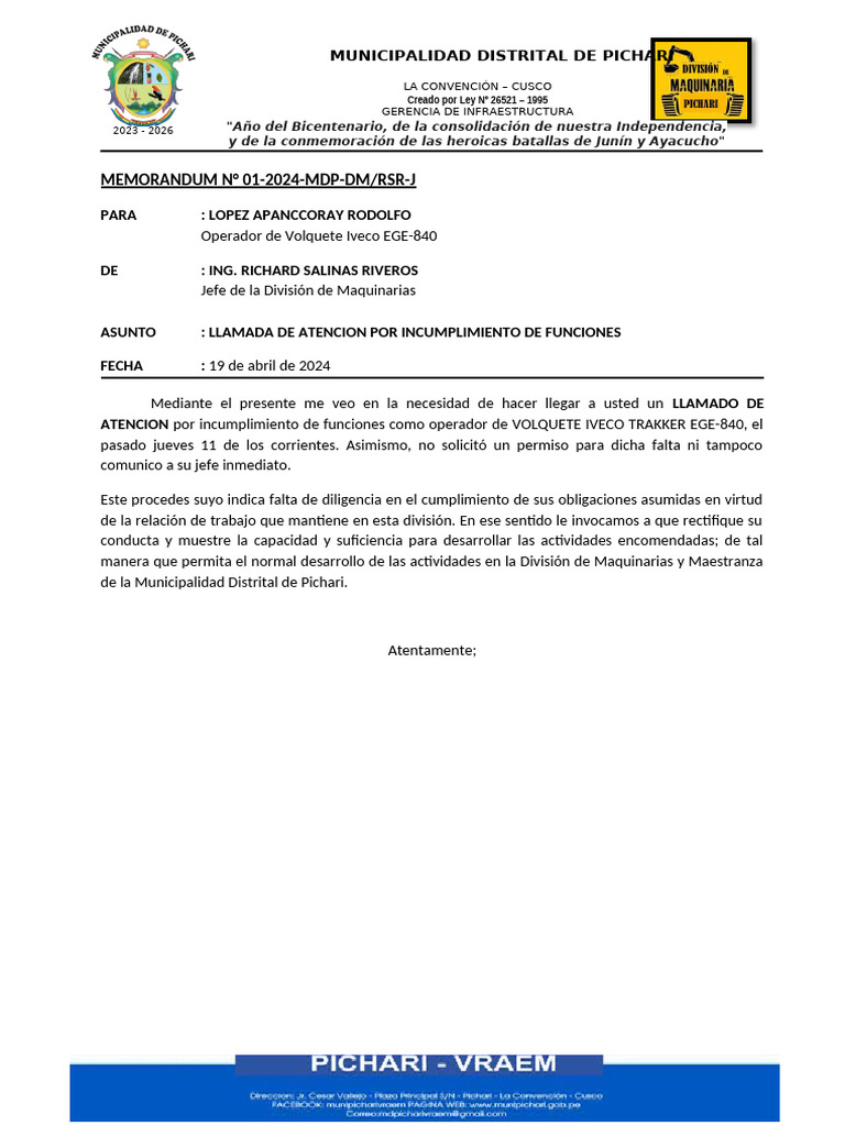 Memorandum #01 Rodo | PDF