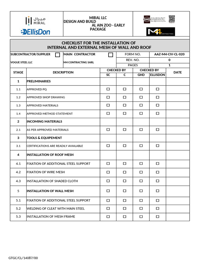 Checklist-Installation of Internal and External Mesh For Wall and Roof ...