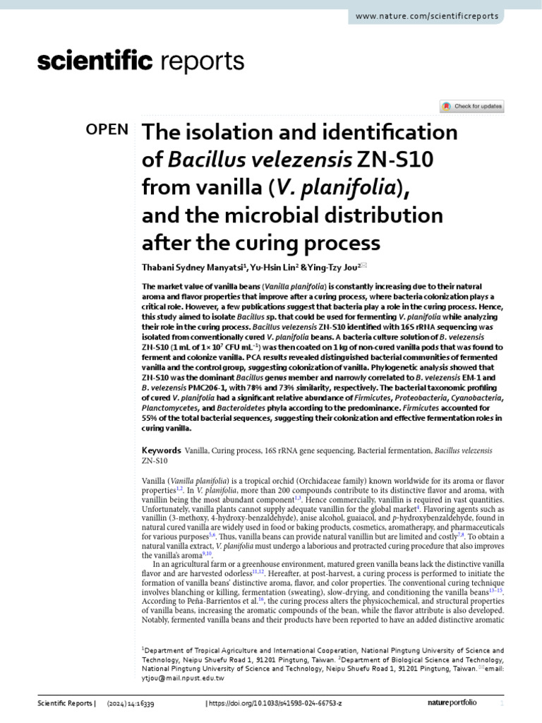 The Isolation and Identification of ZN S10 From Vanilla, and The ...