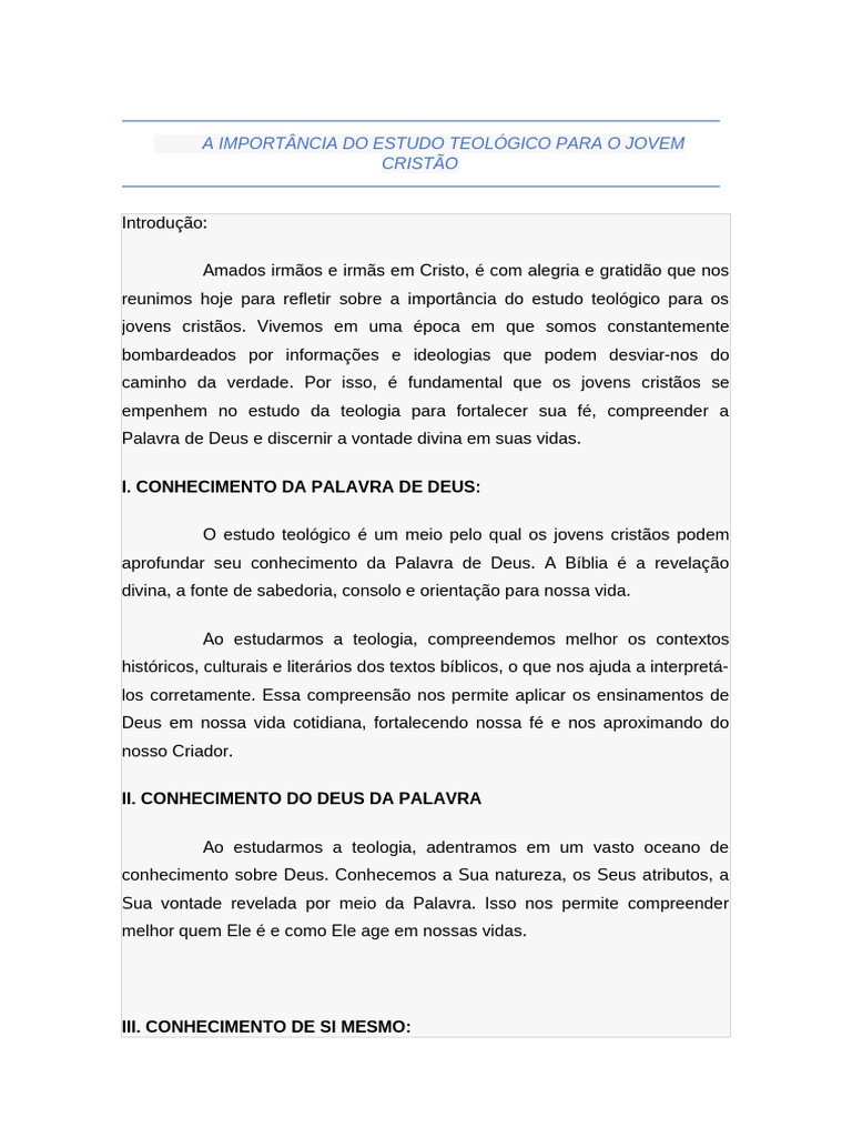 A Importância Do Estudo Teológico para o Jovem Cristão | PDF | Pecado ...
