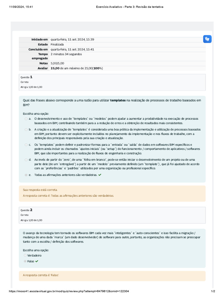 Exercício Avaliativo - Parte 3 - Revisão Da Tentativa - 1 | PDF