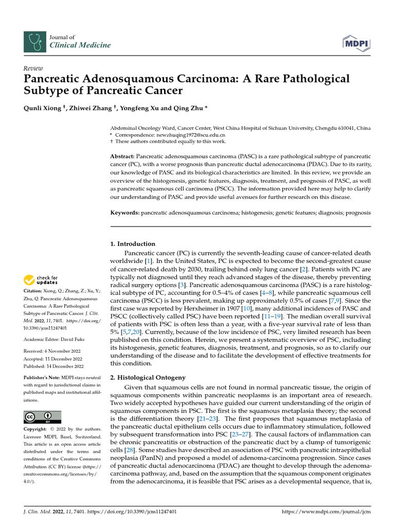 Pancreatic Adenosquamous Carcinoma A Rare Pathological | PDF