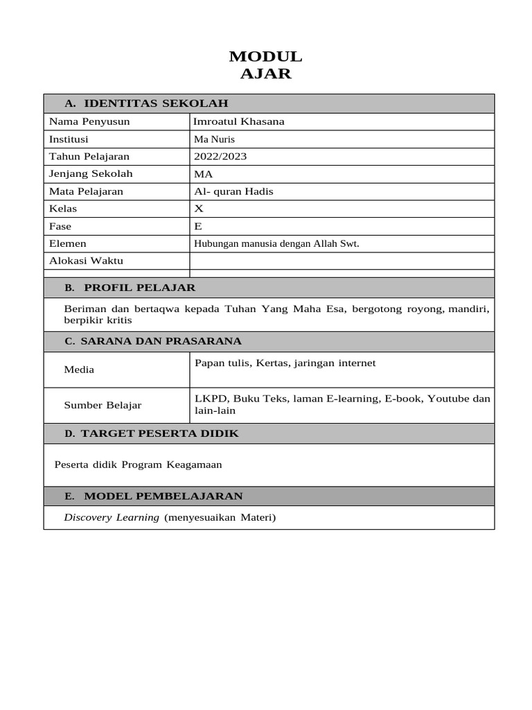 Modul Ajar Qurdis | PDF