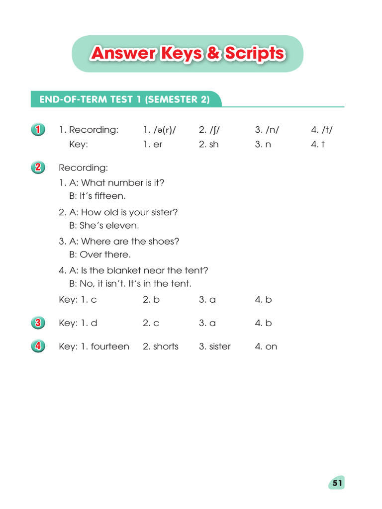 Answer Keys _ Scripts - END-OF-TERM TEST 1 (SEMESTER 2) | PDF