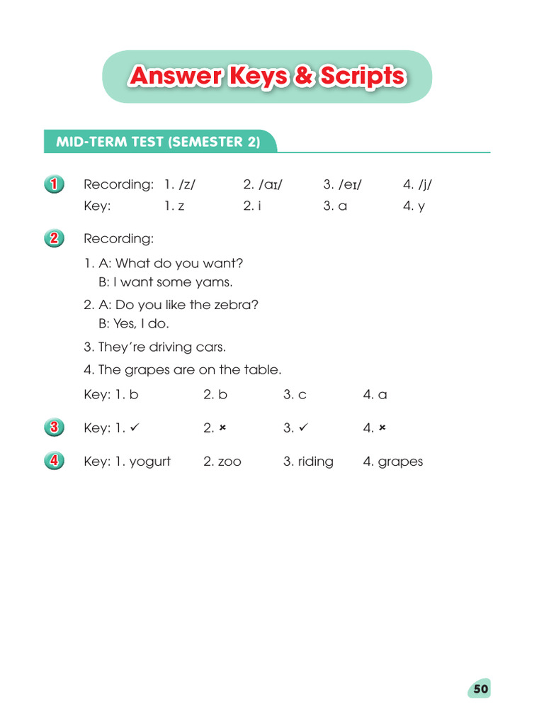 Answer Keys _ Scripts - Mid-term Test (Semester 2) | PDF