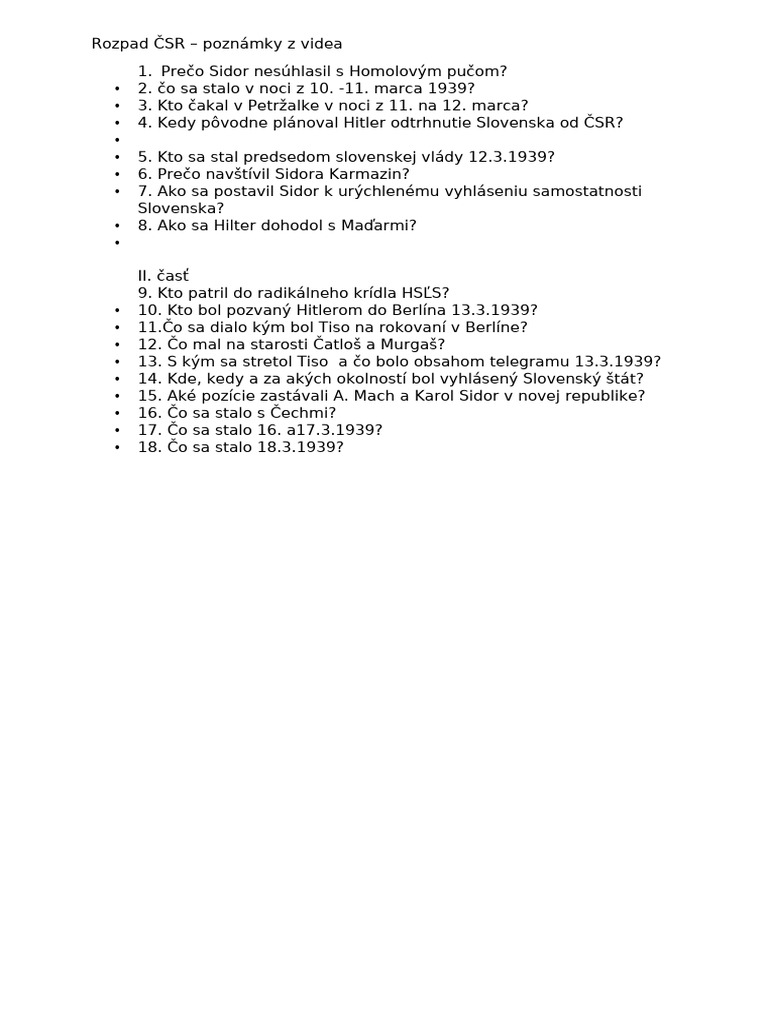 Rozpad ČSR | PDF