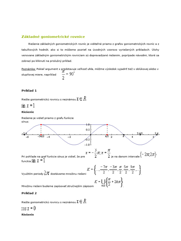 Základné Goniometrické Rovnice | PDF