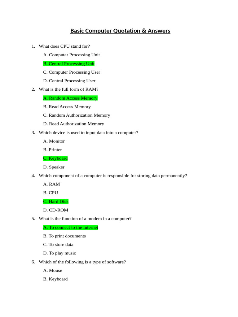 Basic Computers Q&A | PDF
