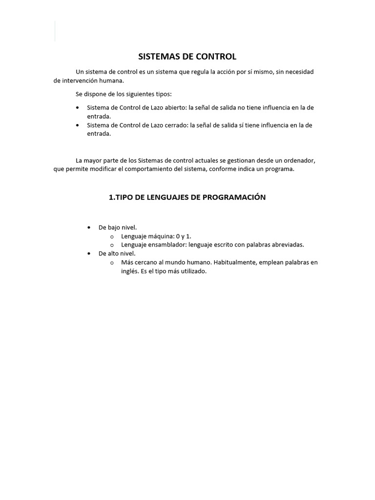 Sistemas de Control + Tipos de Lenguajes de progamación ( Simple para ... Sistemas de Control + Tipos de Lenguajes de progamación ( Simple para ...