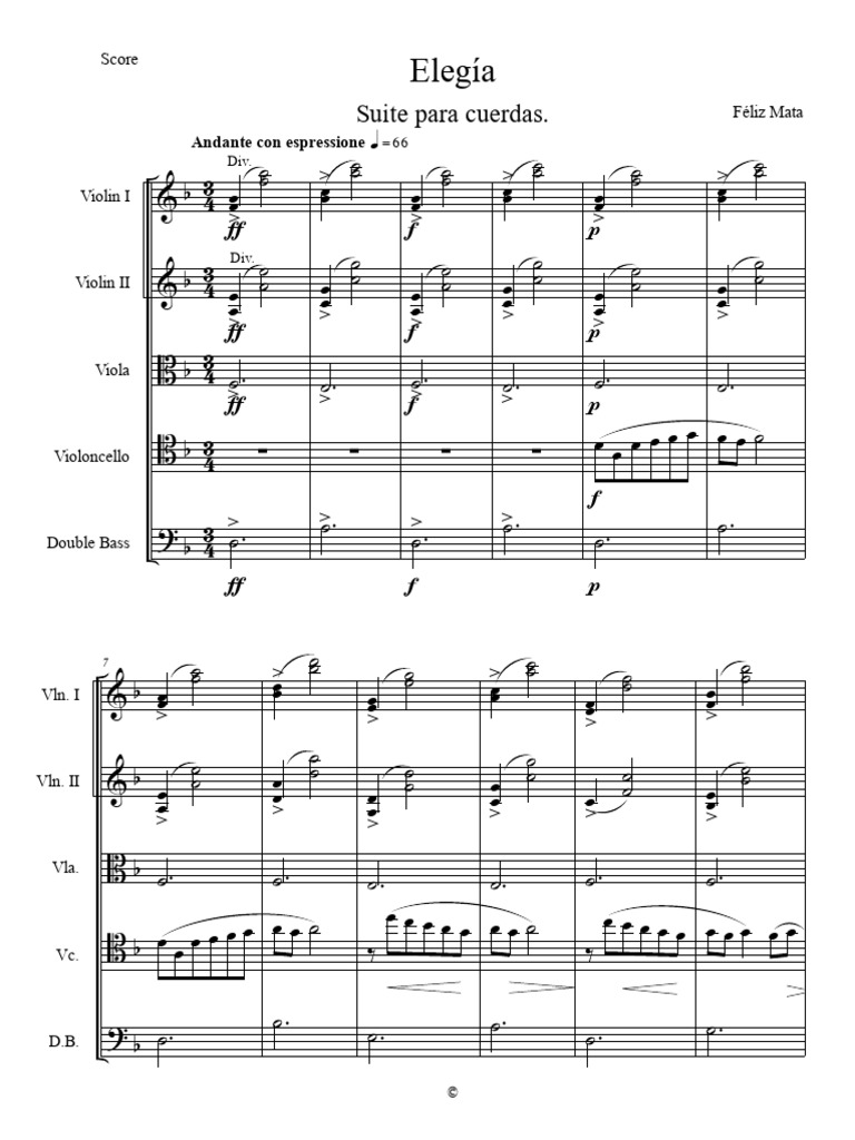 Feliz Mata Suite para Cuerdas - Elegía | PDF