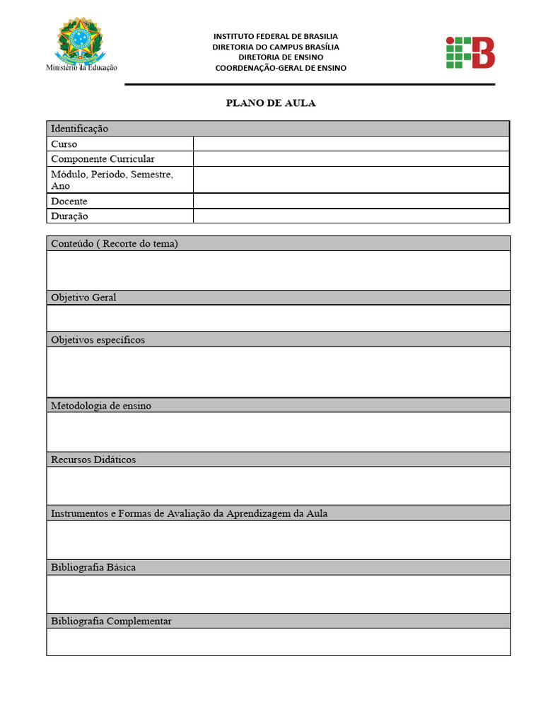 Plano de Aula - Modelo | PDF