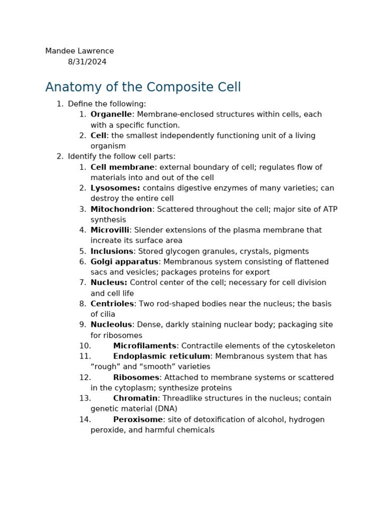 Exercise 3 Review Sheet - Anatomy of the Composite Cell | PDF Exercise 3 Review Sheet - Anatomy of the Composite Cell | PDF