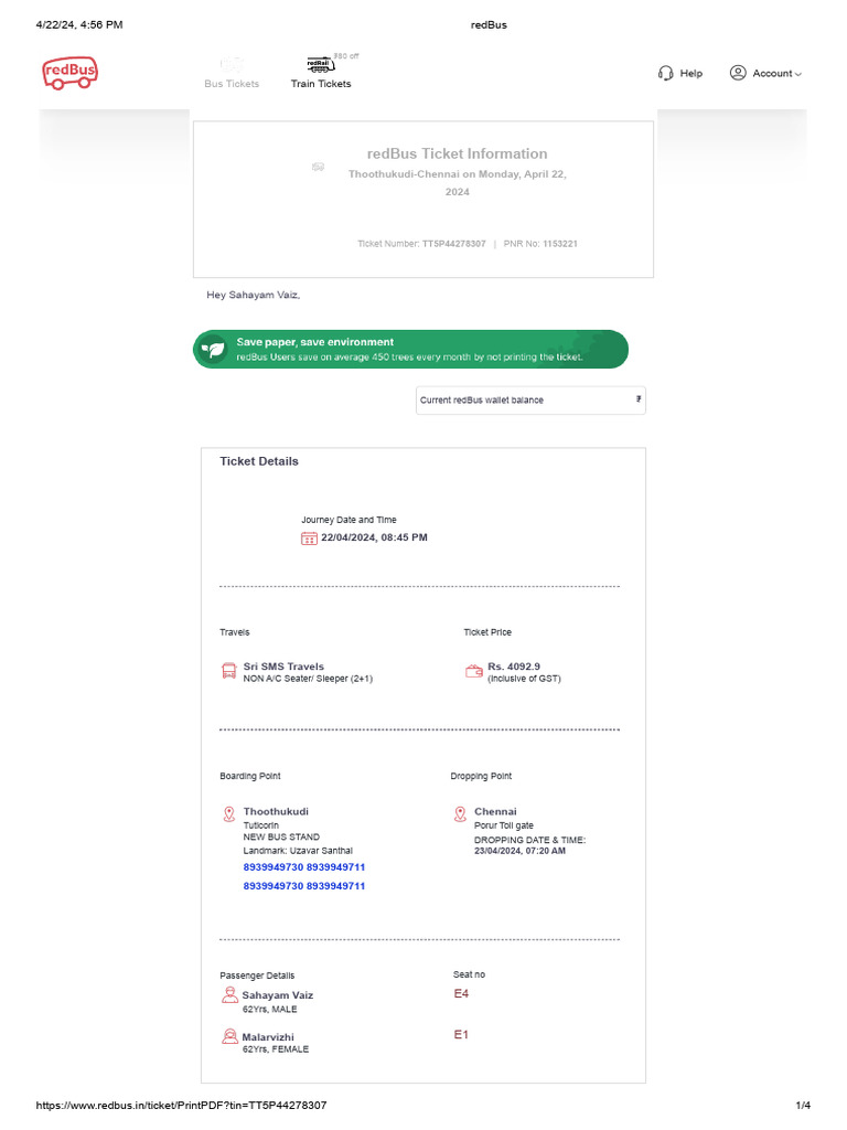 Redbus Ticket Mama | PDF