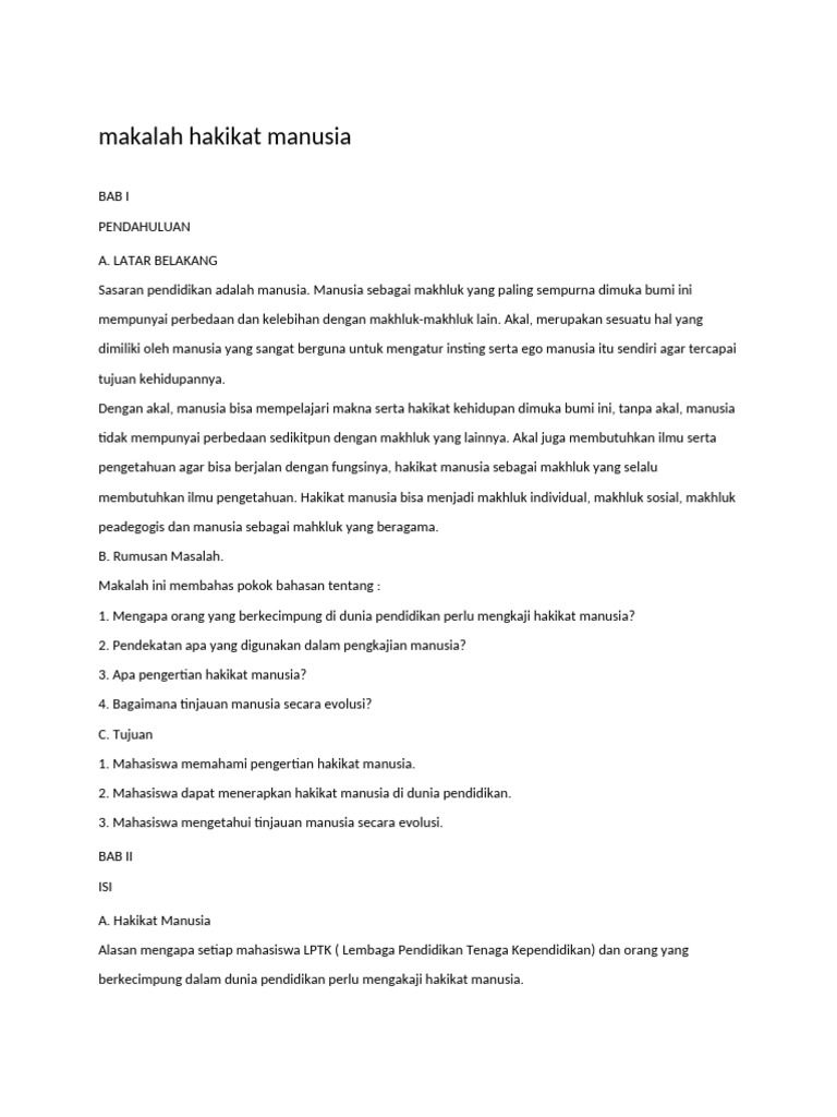 Makalah Hakikat Manusia | PDF