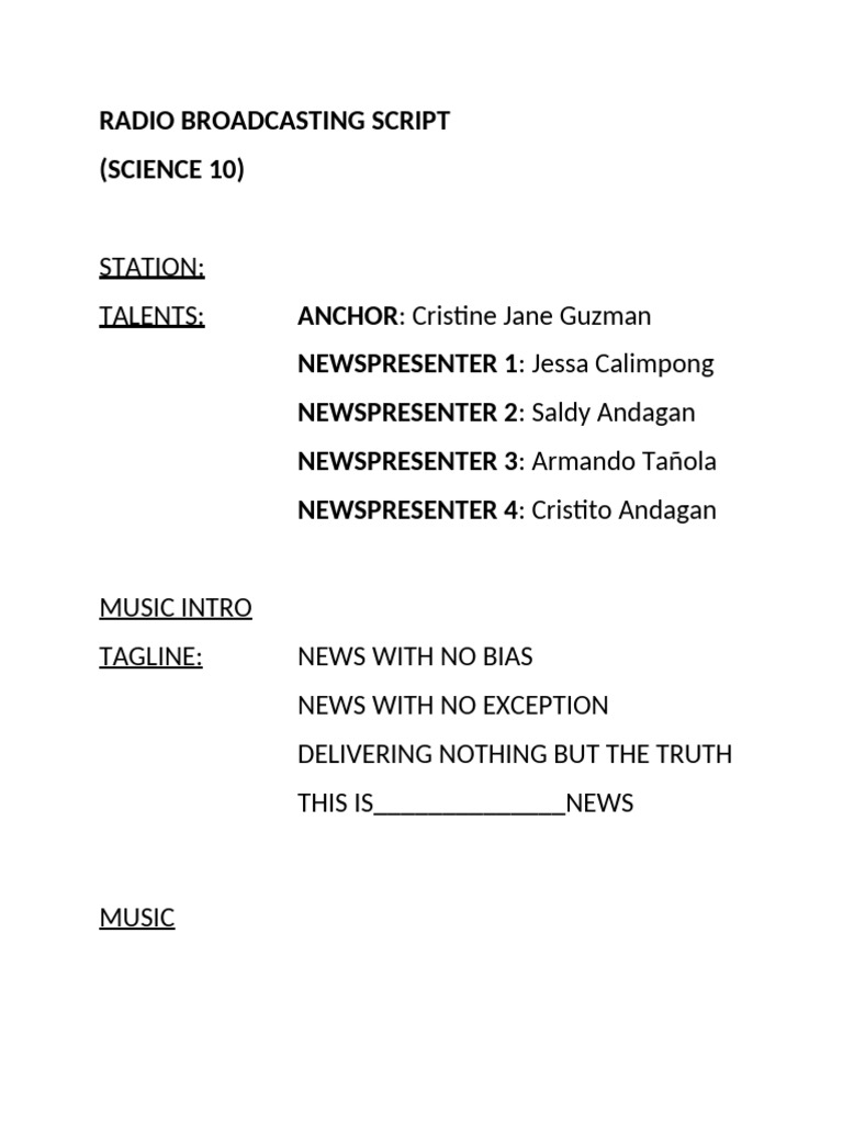 Radio Broadcasting Script | PDF