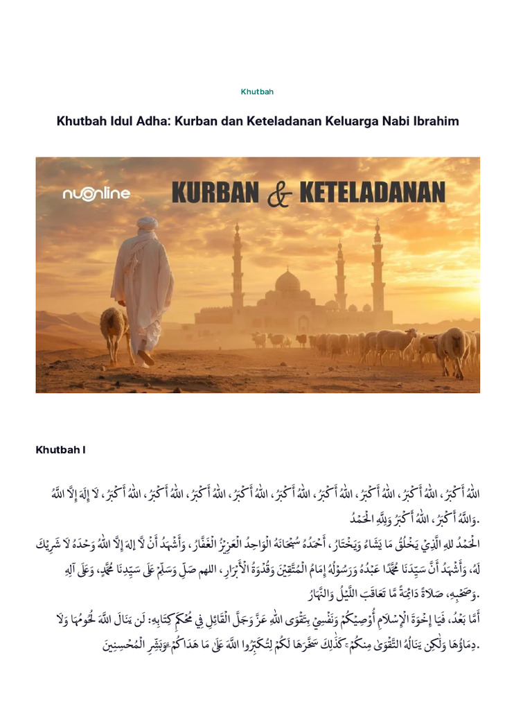 Khutbah Idul Adha - Kurban Dan Keteladanan Keluarga Nabi Ibrahim | PDF