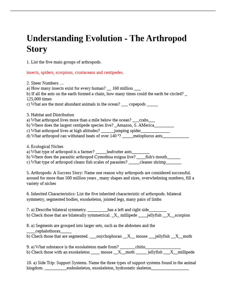 The Arthropod Story KEY | PDF