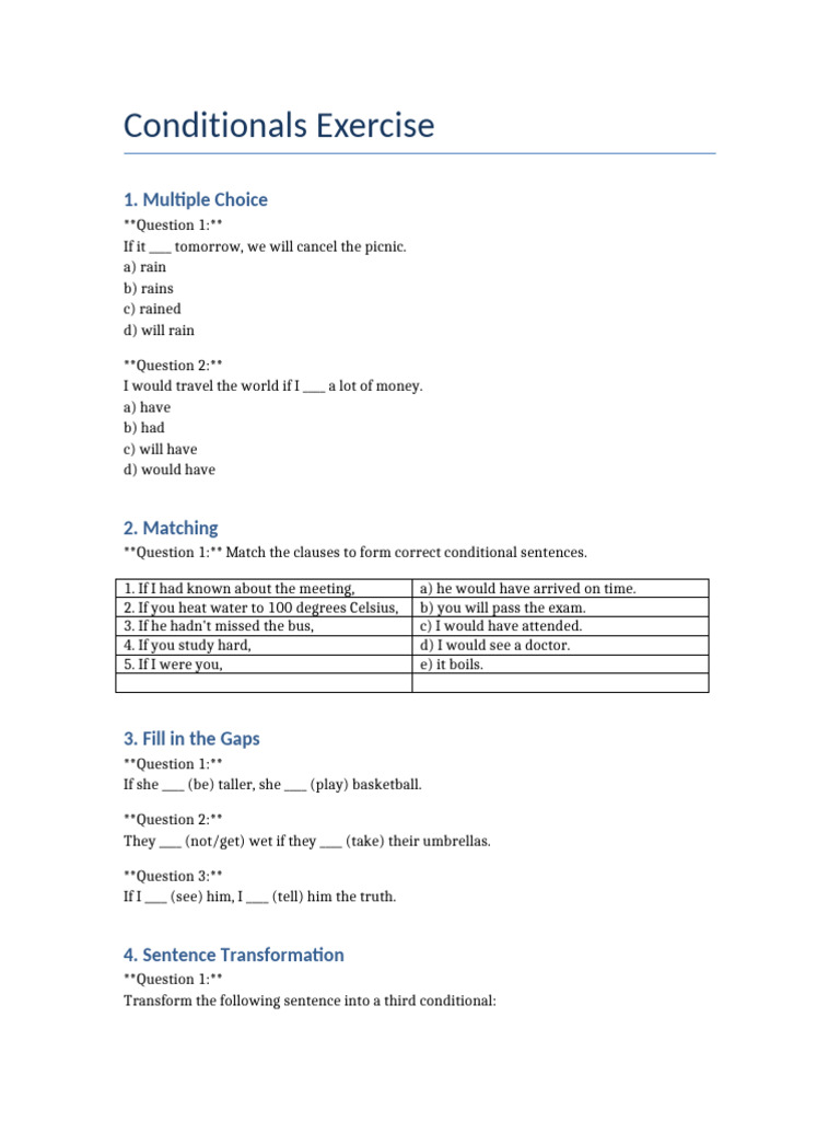 Conditionals Exercise | PDF