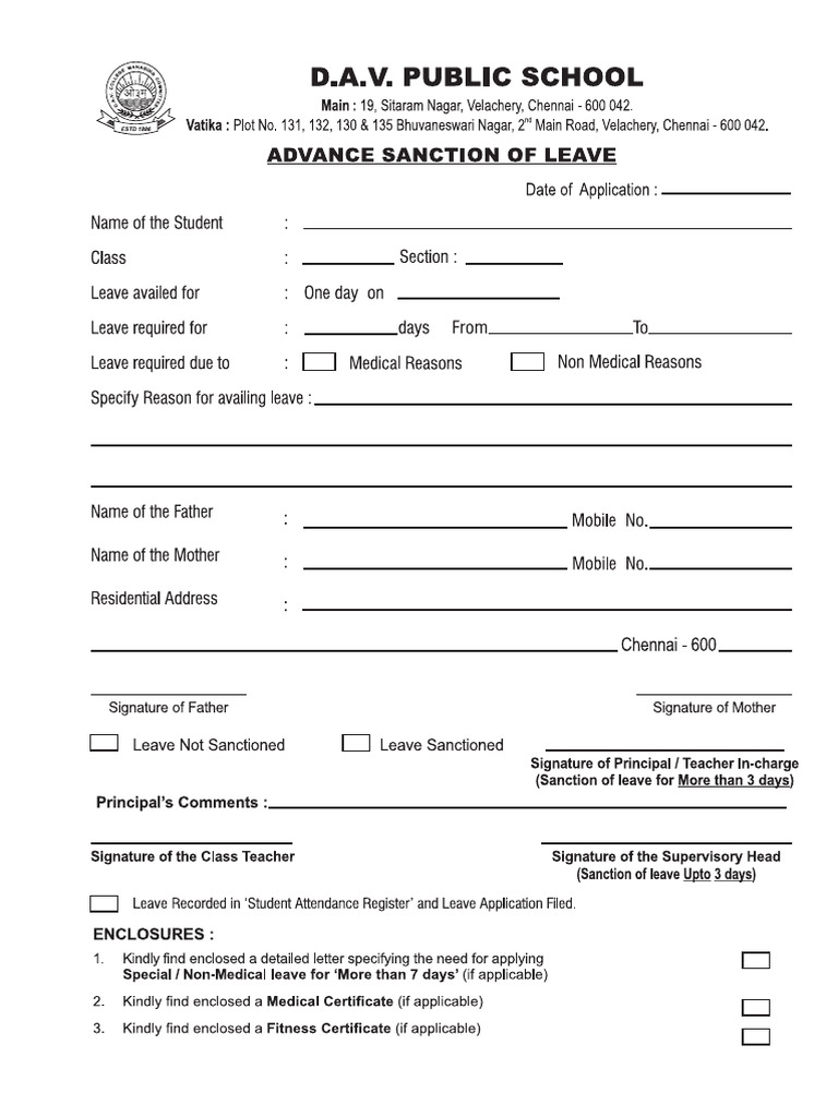 Student Leave Application Format | PDF