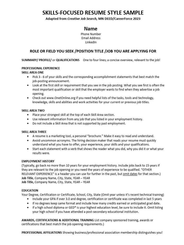 SKILL-FOCUSED Resume Style Sample Rev May 2023 | PDF