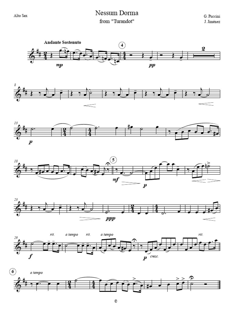 Nessum Dorma - Alto Sax | PDF