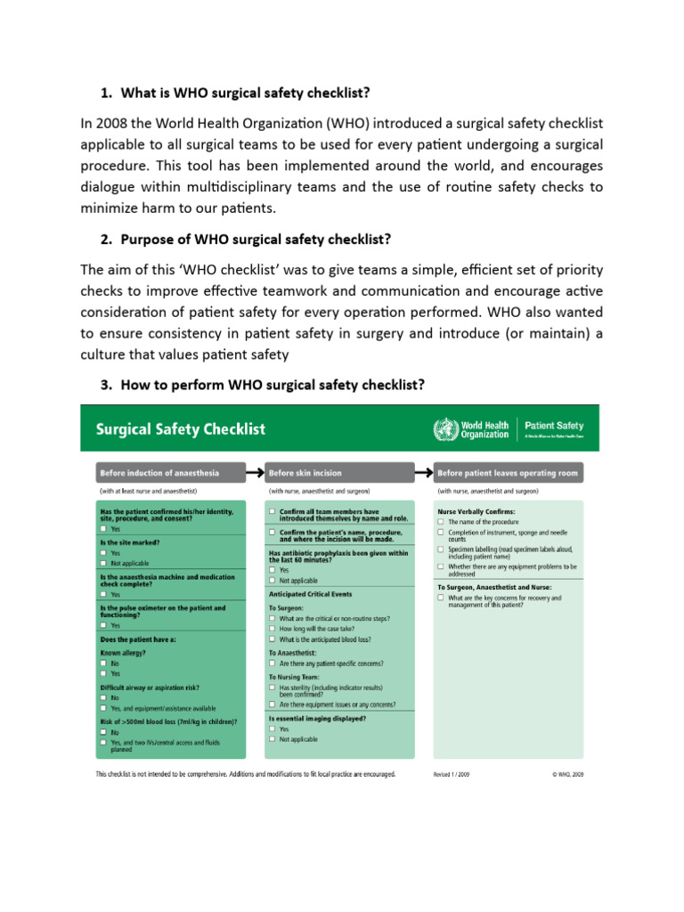WHO surgical safety checklist | PDF