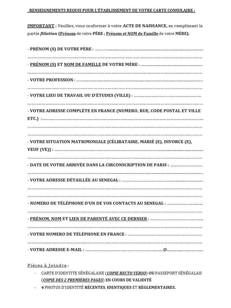 Form. Carte Consulaire | PDF