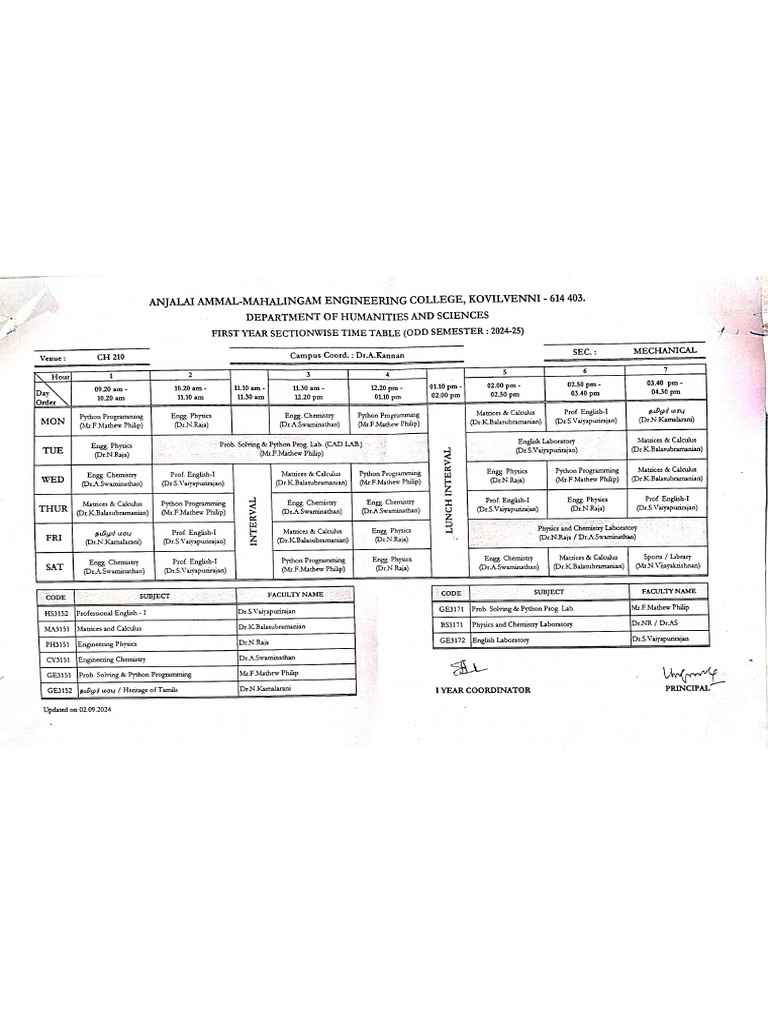 Time Table - Mech | PDF