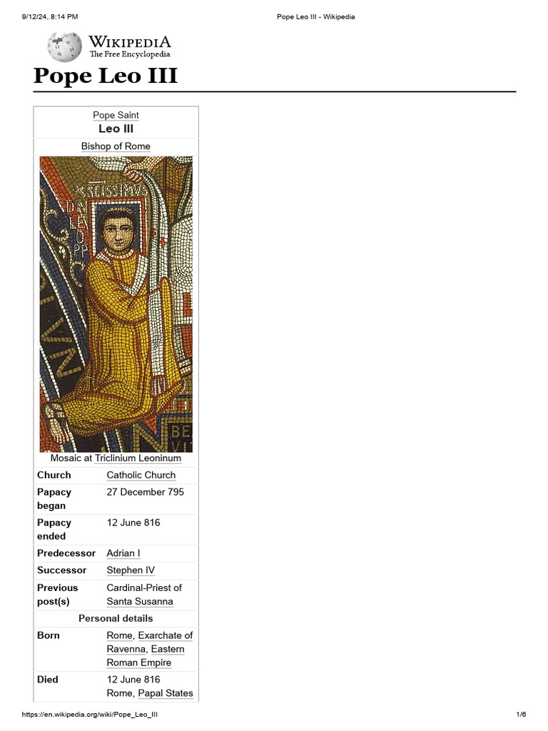 Pope Leo III - Wikipedia | PDF