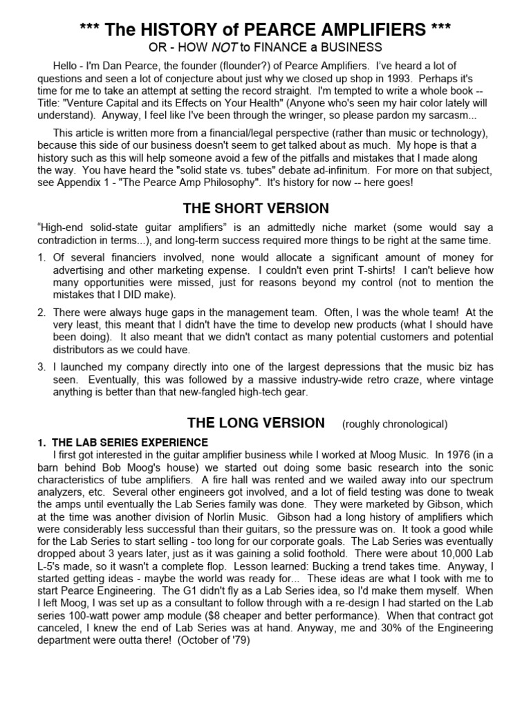 Pearce Lab Amps History | PDF